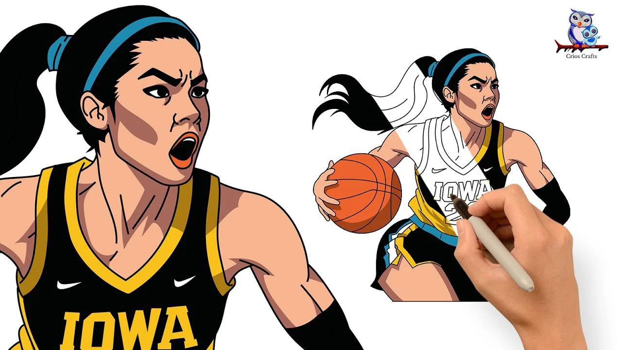 How to Draw Caitlin Clark Iowa Hawkeyes - First Pick WNBA Draft 2024