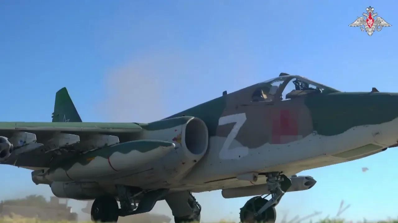Su-25 assault fighters in combat action