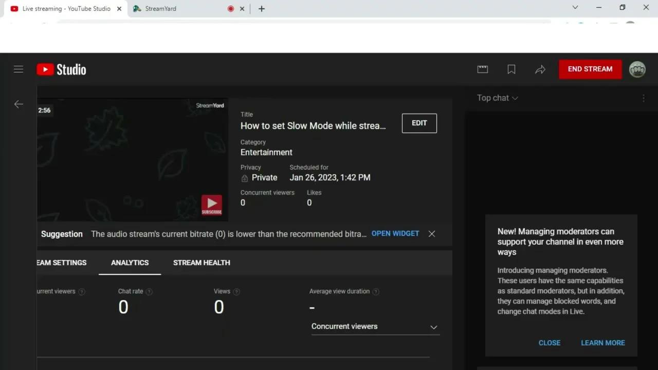 How to set Slow Mode (on YouTube) while Live on Streamyard