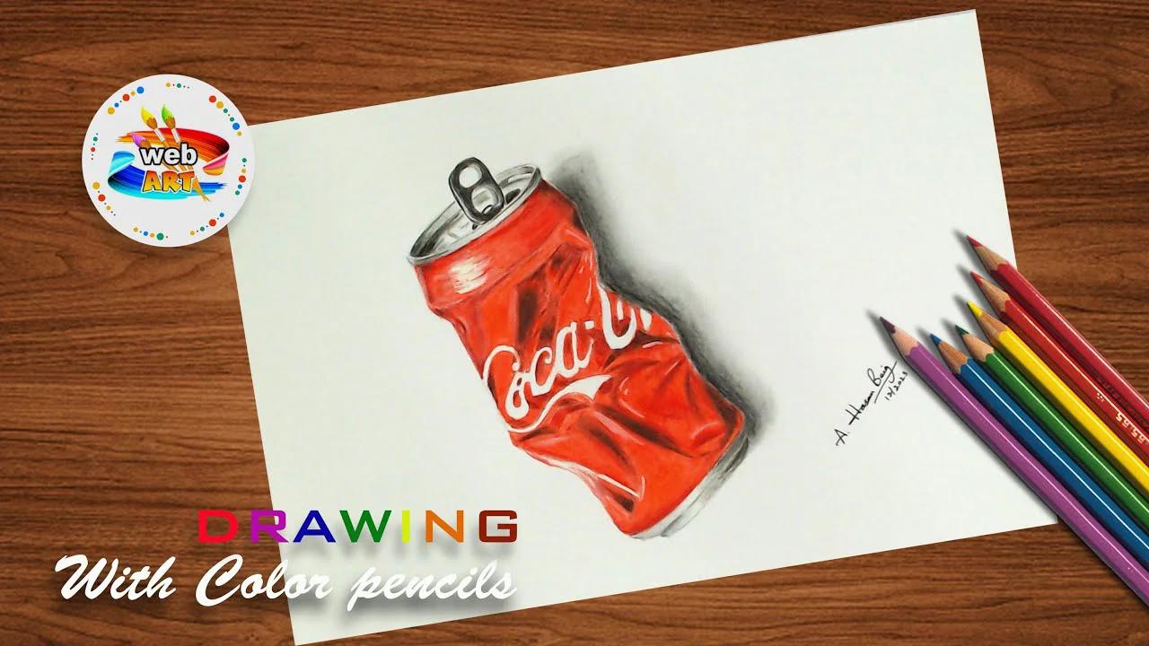 How to Draw Coca Cola Can Easy with Colored Pencils, How to draw a Coca ...