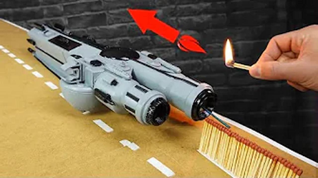 Rocket Powered Spaceship LAUNCH with Matches Chain Reaction