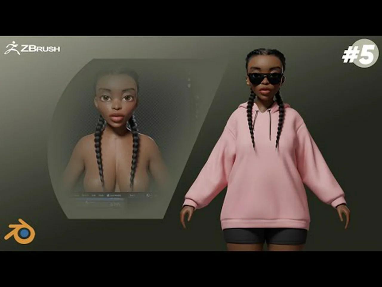 how to create stylized character speedthrough | Part 5 | braids | ZBrush |Blender tutorial