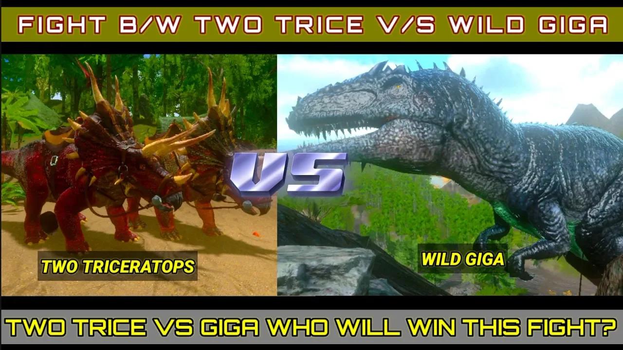 2 NORMAL TRICE VS WILD GIGA FIGHT AND TRICE ALMOST KILLED GIGA😱 IN ARK ...