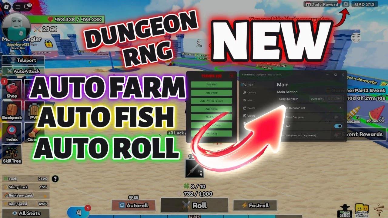NEW DUNGEON RNG ROBLOX SCRIPT - AUTO FARM, AUTO FISH, AUTO DUNGEON AND MORE
