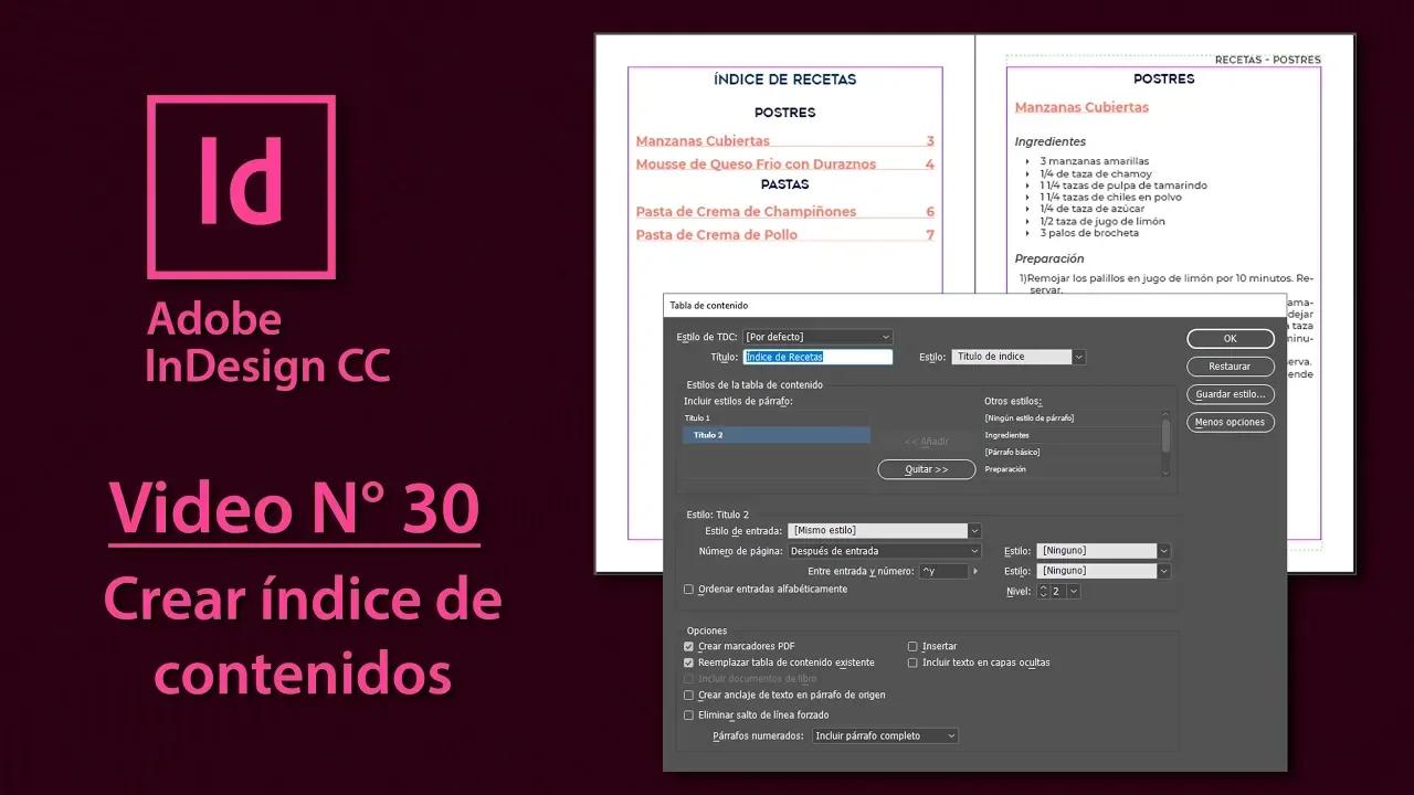 Adobe InDesign CC 30) crear Indice de contenidos