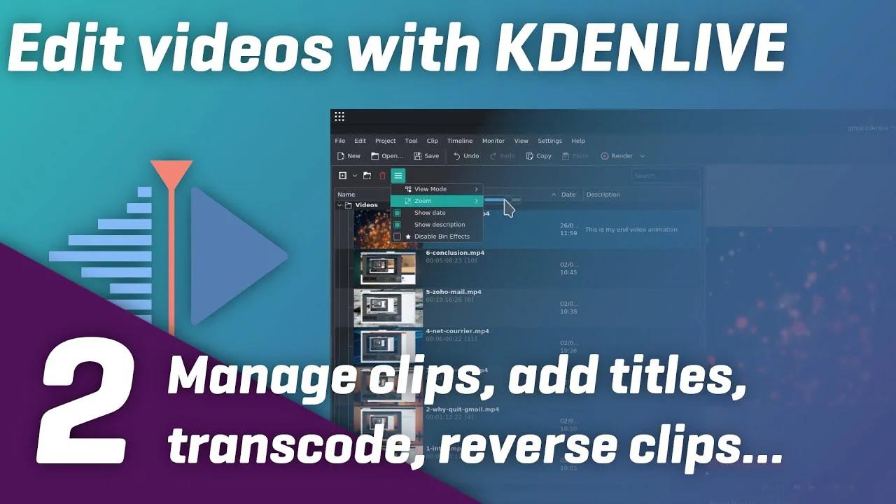 Add clips, titles, counters, transcode... Kdenlive tutorials part 2