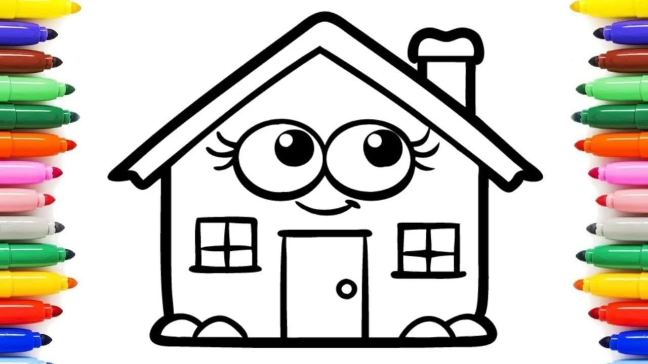 How to draw Cute House 🌈🎊 Drawing and coloring 🔴🟡🔵 Drawing tutorial