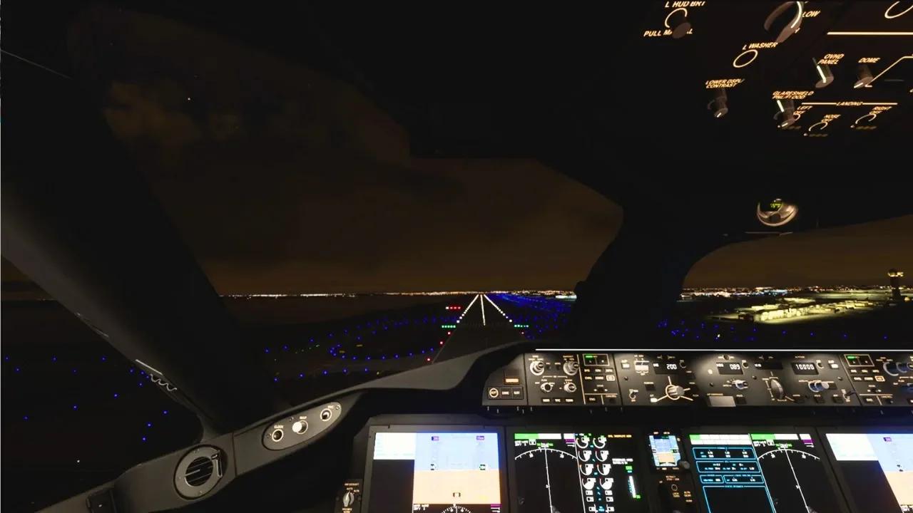Cockpit View Boeing 787-10 Night Landing, msf simulation # ...