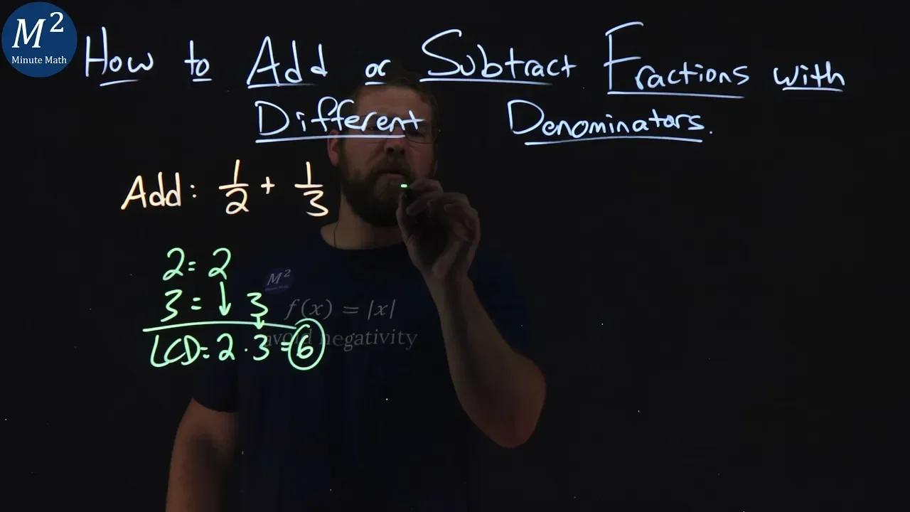 How to Add or Subtract Fractions with Different Denominators | 1/2+1/3 | Part 1 of 6 | Minute Math