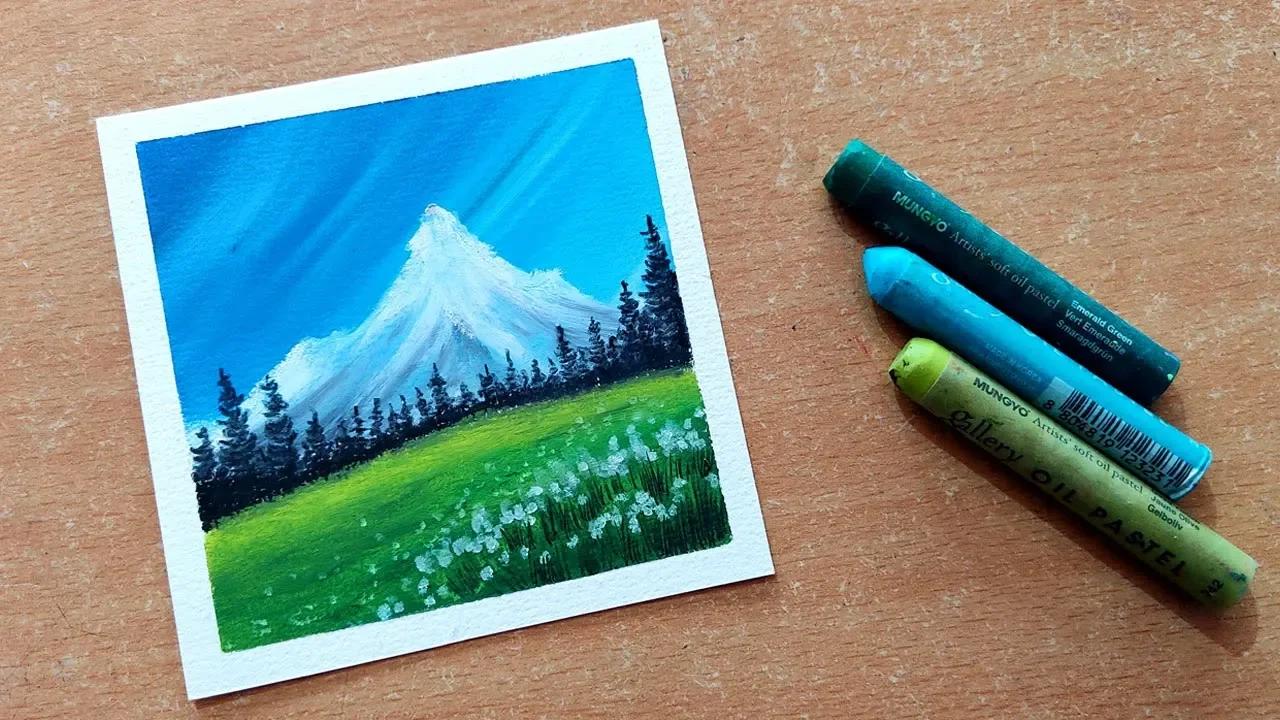 Easy Oil Pastel Mountain Landscape Painting Tutorial for Beginners I ...