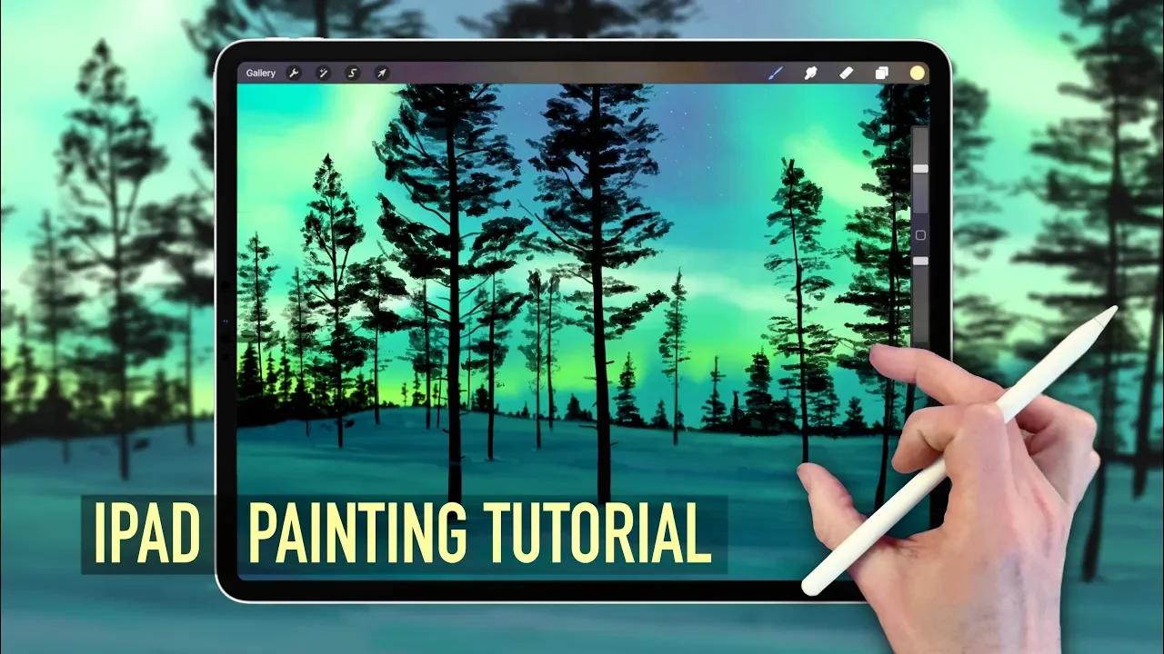 Ipad Painting Tutorial Northern Lights Tree Landscape In Procreate