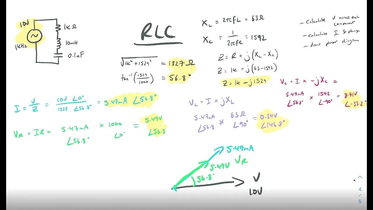RLC Series Circuit Voltage & Current Example Problem