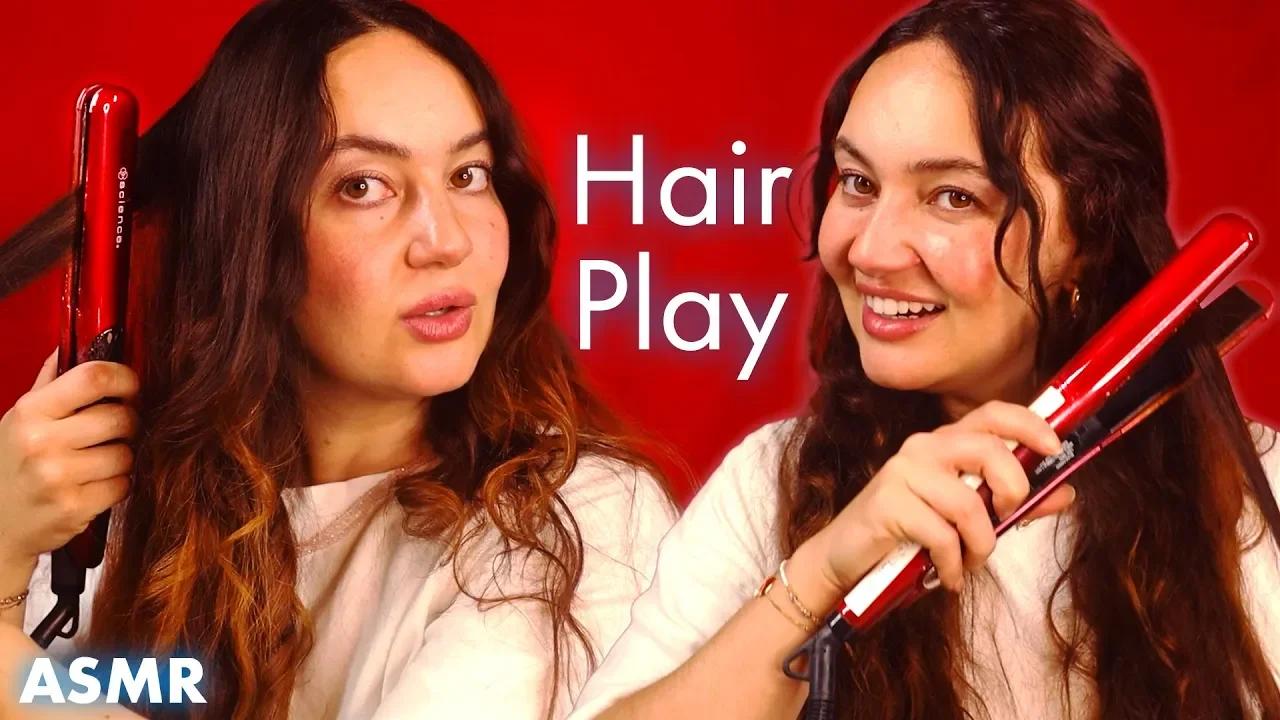 ASMR Let’s Play with Hair 💕 Curling Hair with a Straightener, Brushing ...