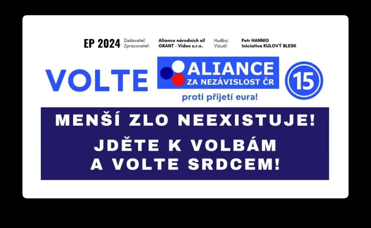 Volby do EP 2024 \ volební číslo 15 \ ALIANCE ZA NEZÁVISLOST ČR - proti přijetí eura!