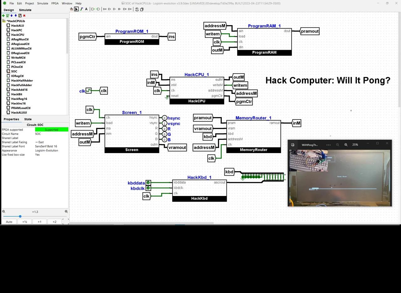 Hack Computer Logisim Circuit - Playable Pong Part 2