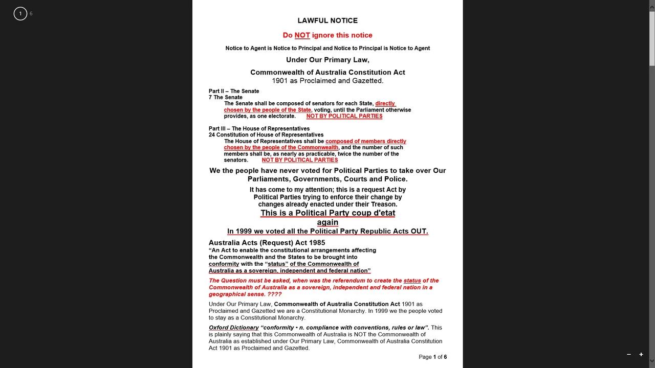 TASMANIA LAWFUL NOTICE