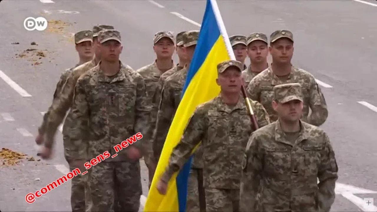 Ukrainian soldiers parading in poop