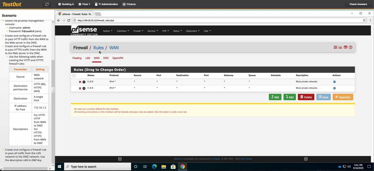 TestOut Security Pro Labs - 5.4.5 Configure a Perimeter Firewall