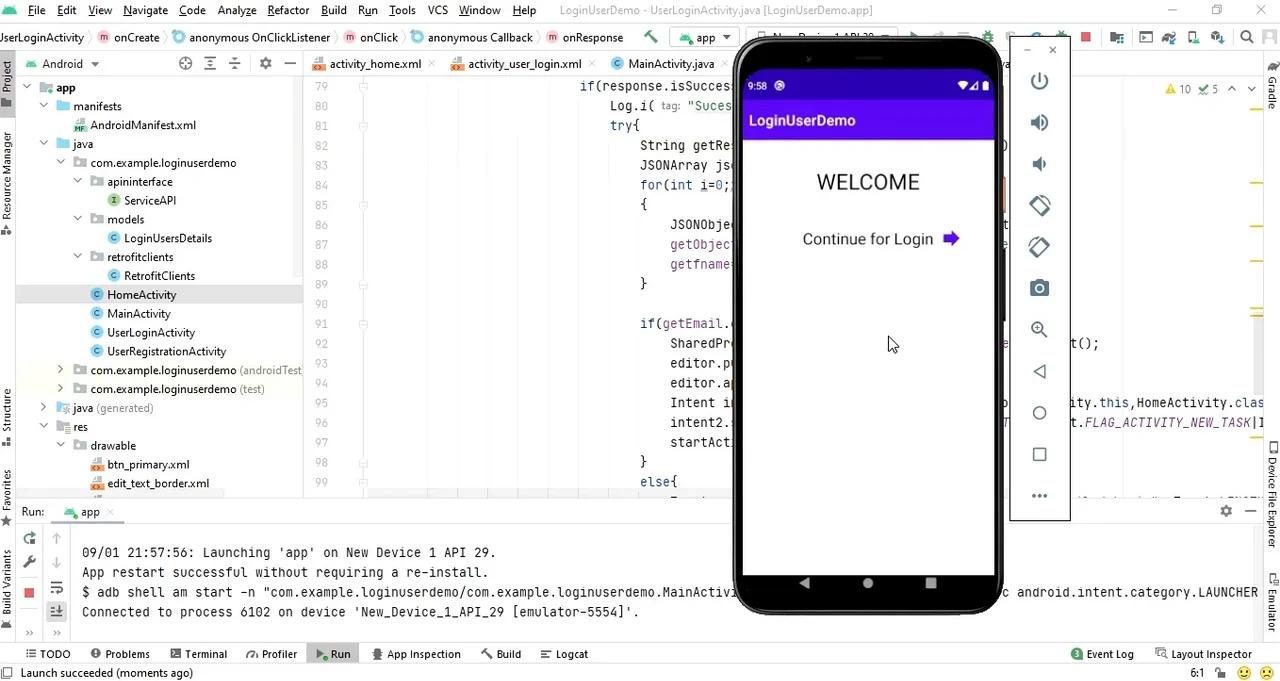 Android Studio-Sharedpreference using retrofit Login and Logout