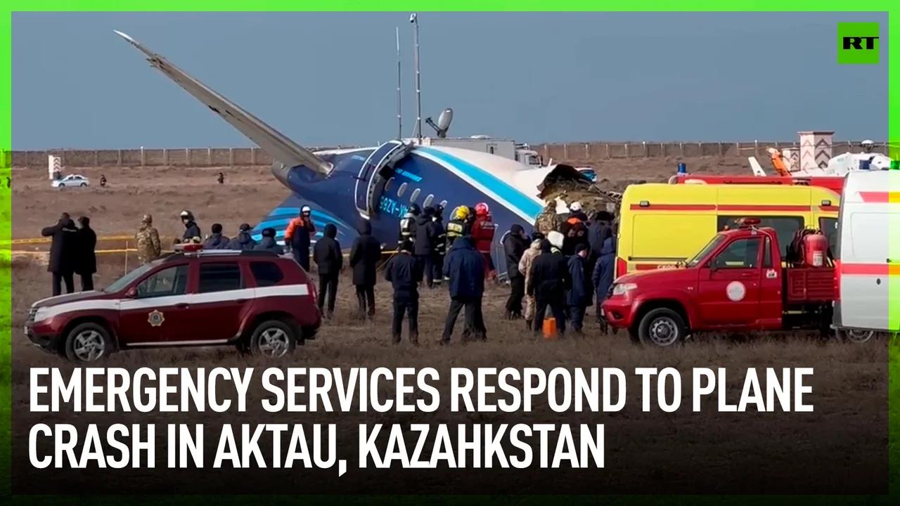 Emergency services respond to plane crash in Aktau, Kazahkstan.