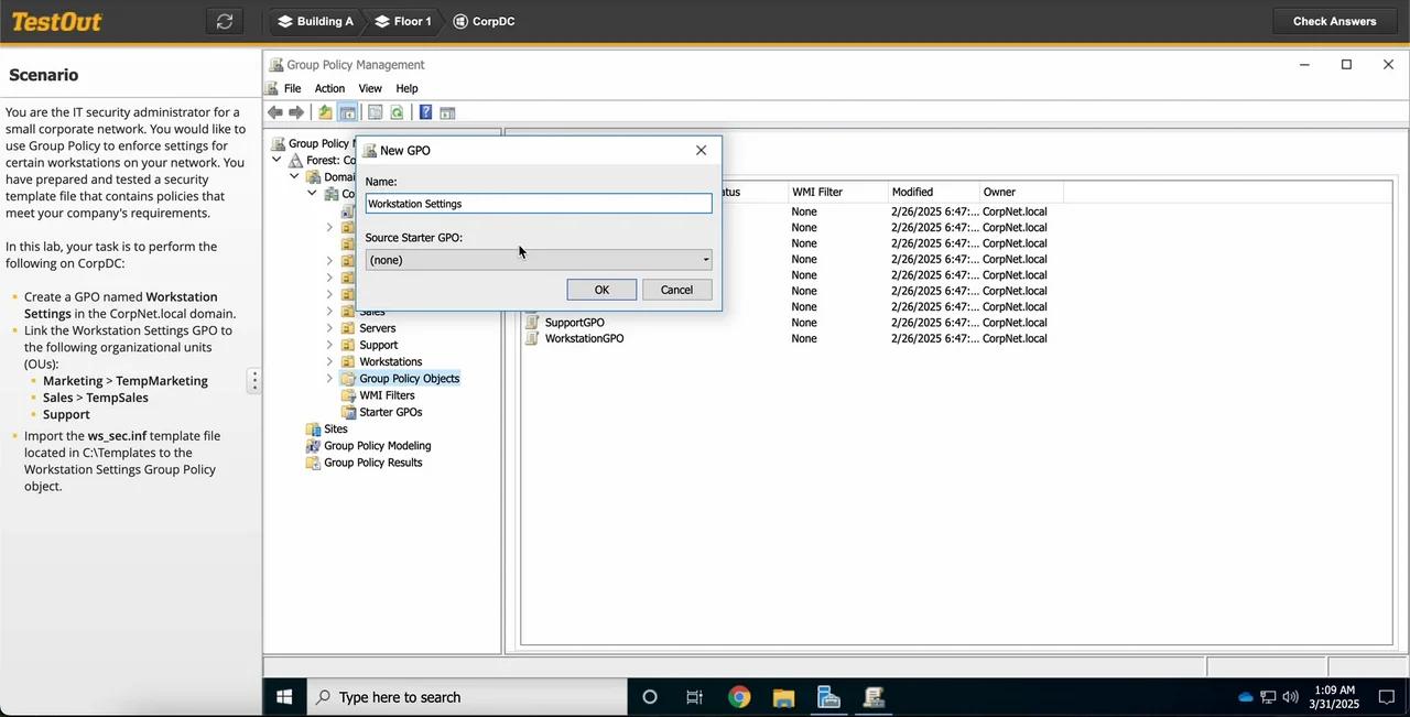 TestOut Security Pro Labs - 4.4.10 Create and Link a GPO