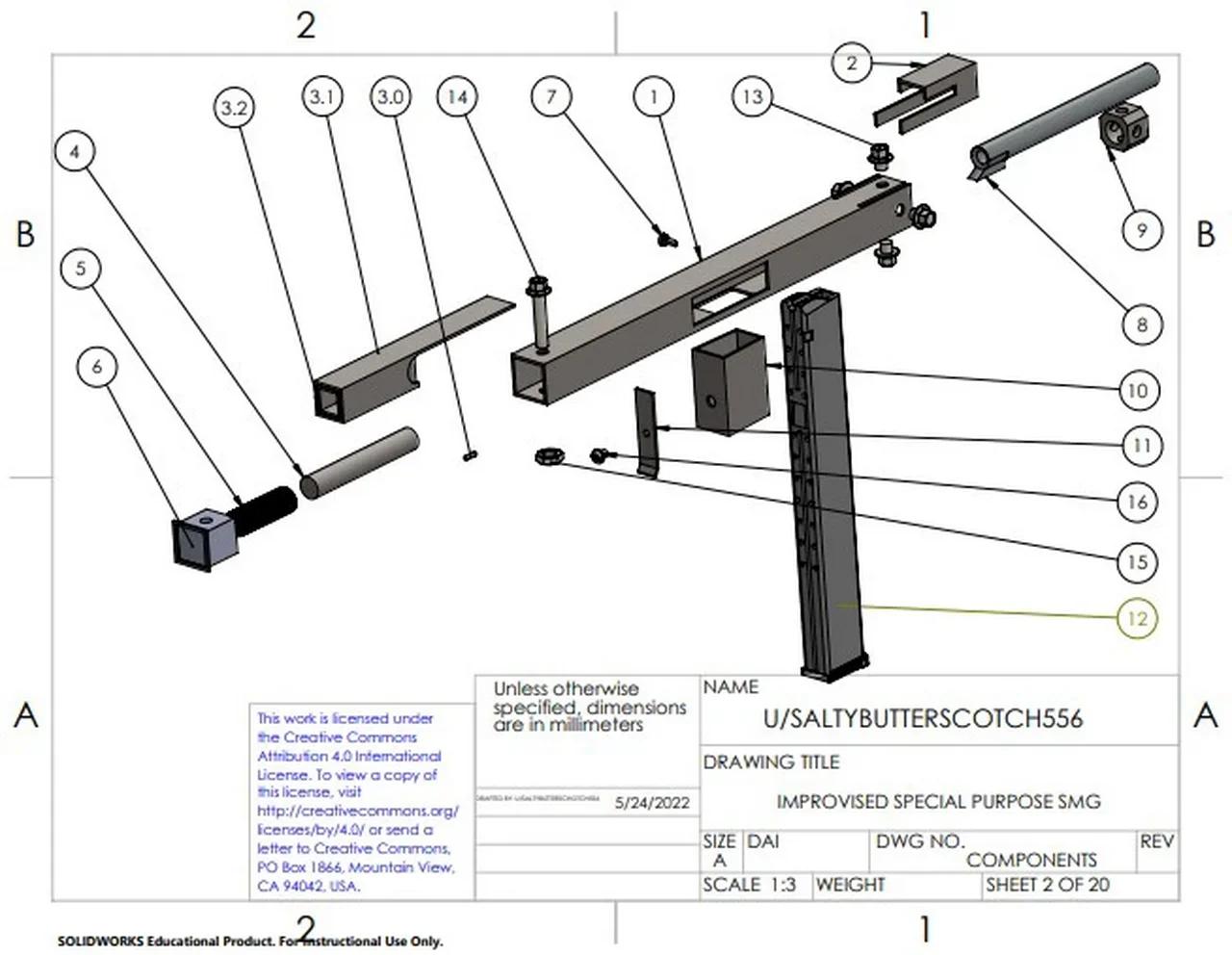 Improvised Special Purpose Submachine Gun Drawings