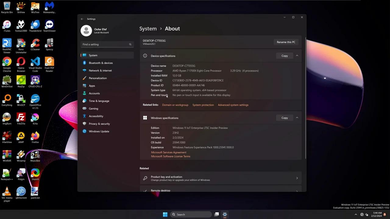 Windows 11 IoT Enterprise LTSC (Build 25941) in VMWare Workstation Pro