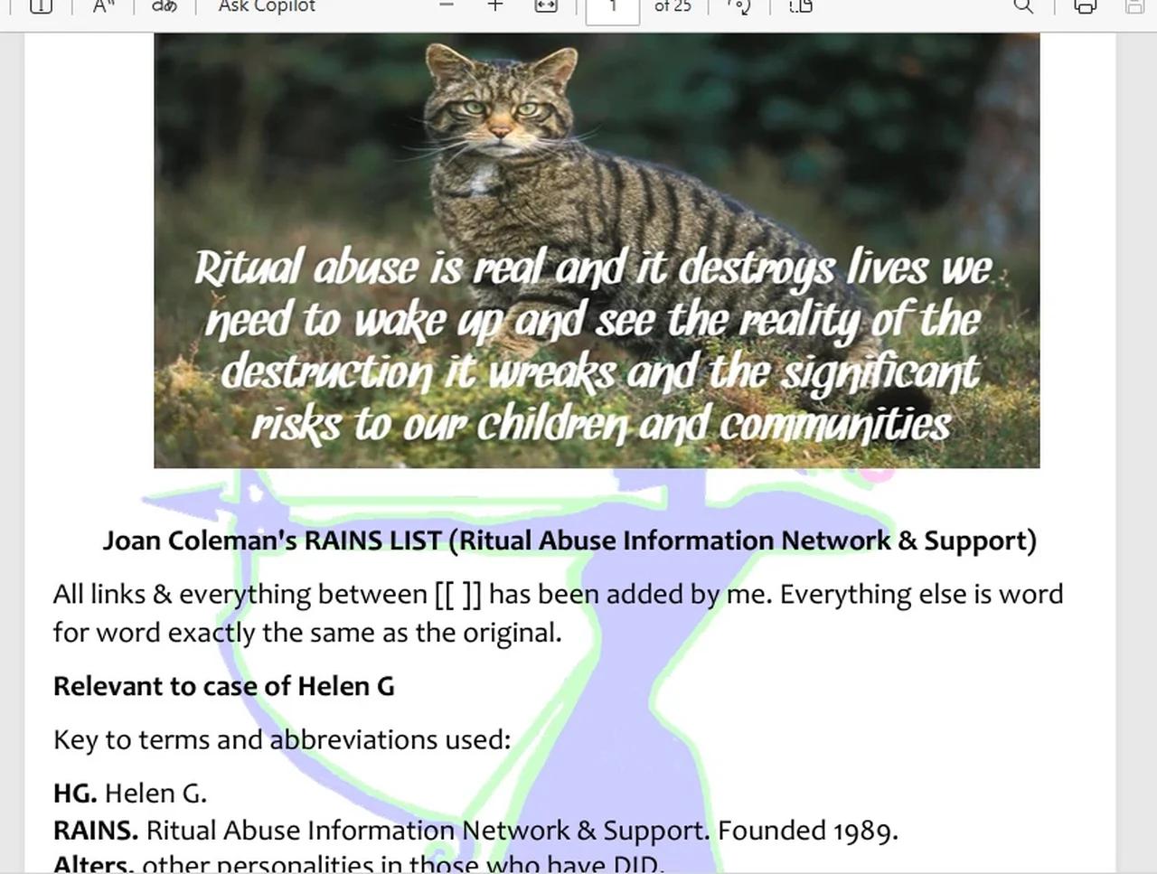 RAINS LIST (Ritual Abuse Information Network & Support)