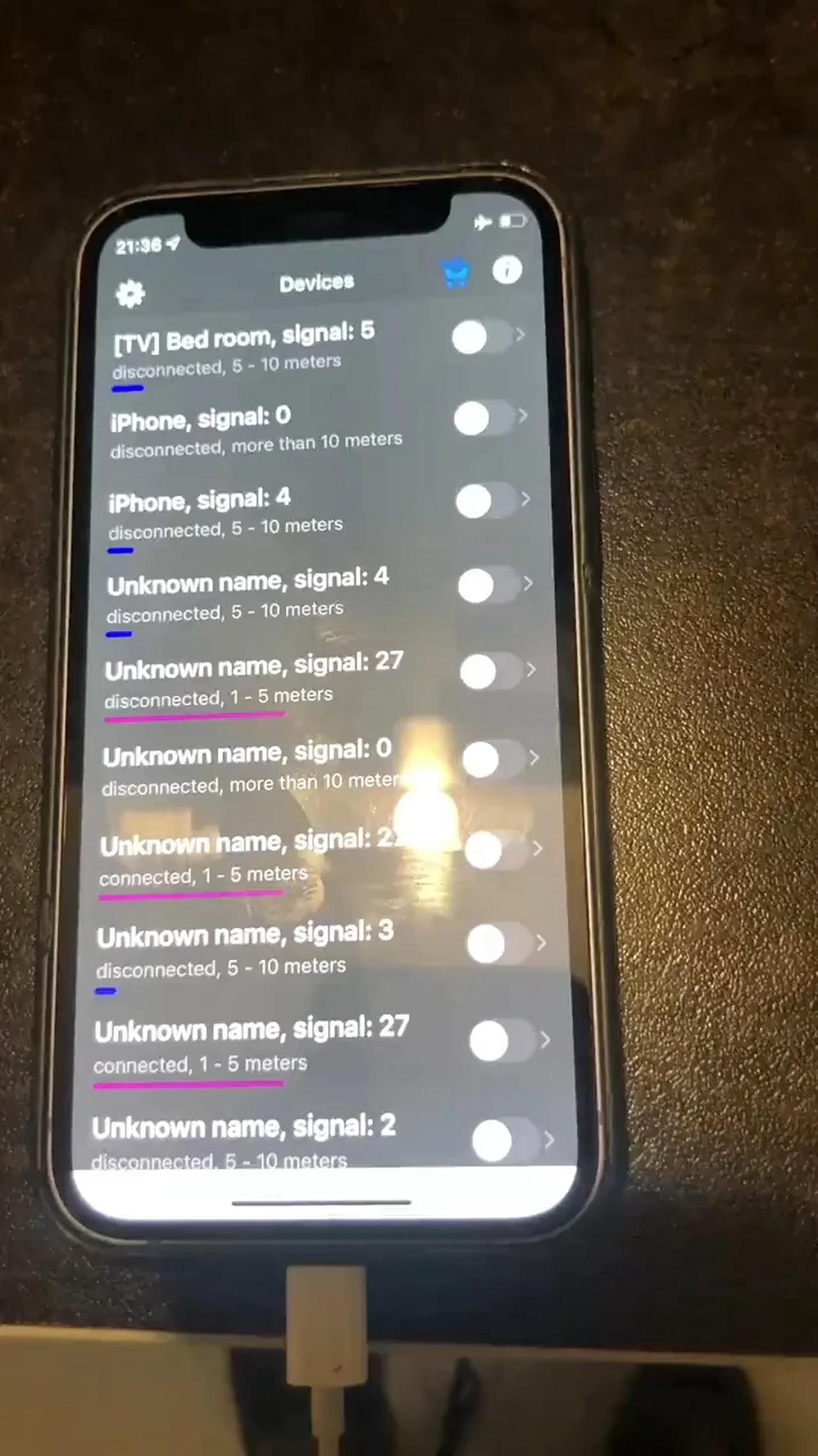Vaxxed on iPhone with Bluetooth BLE Device Finder app