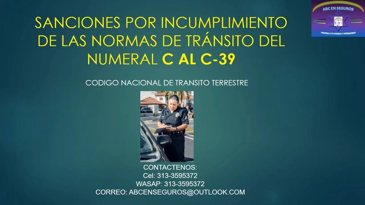 SANCIONES POR INCUMPLIMIENTO DE LAS NORMAS DE TRÁNSITO DEL NUMERAL C ...