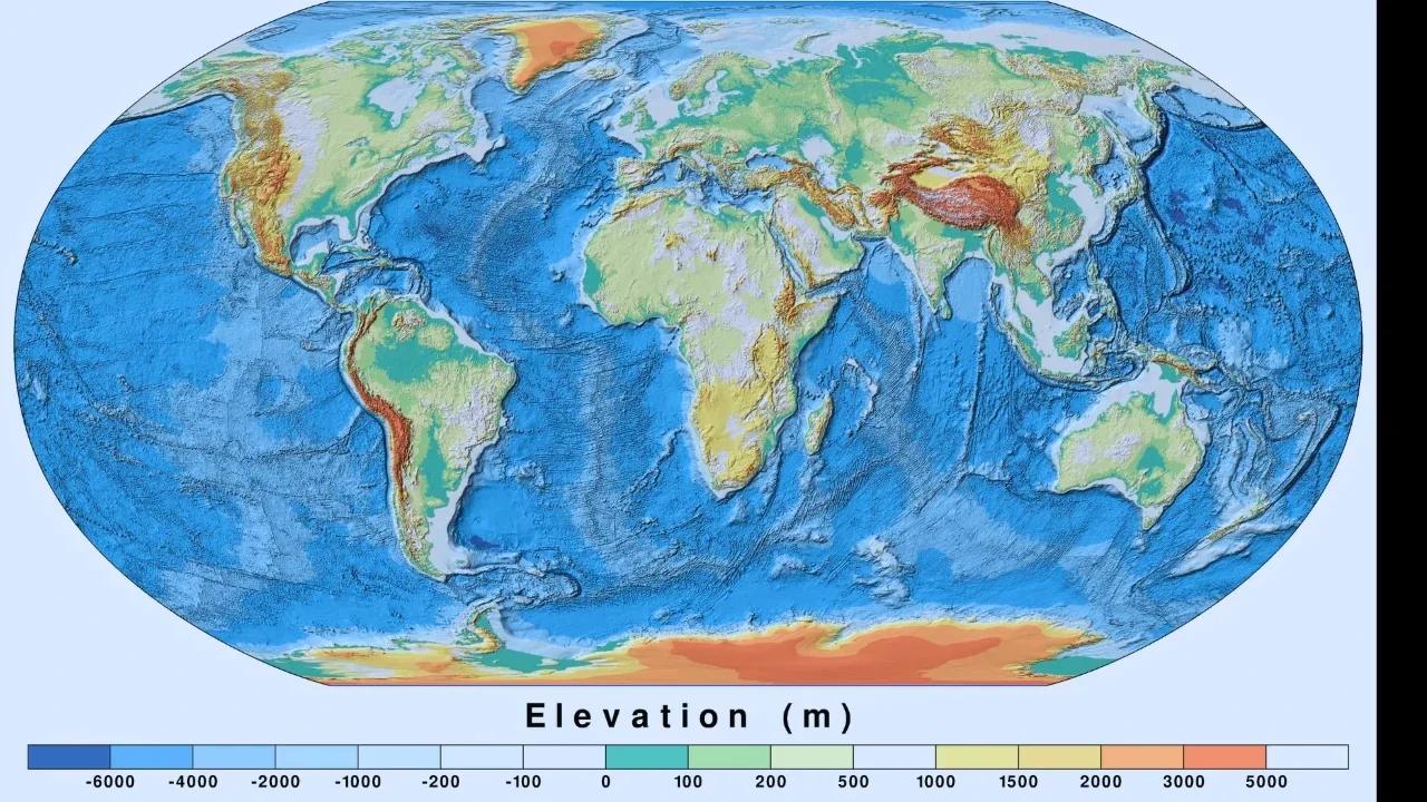 Elevation Map. The highest land on earth