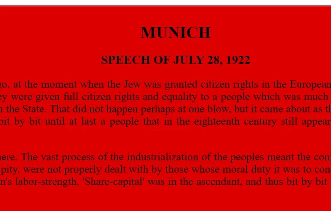 Adolf Hitler Munich Speech on July 28th, 1922
