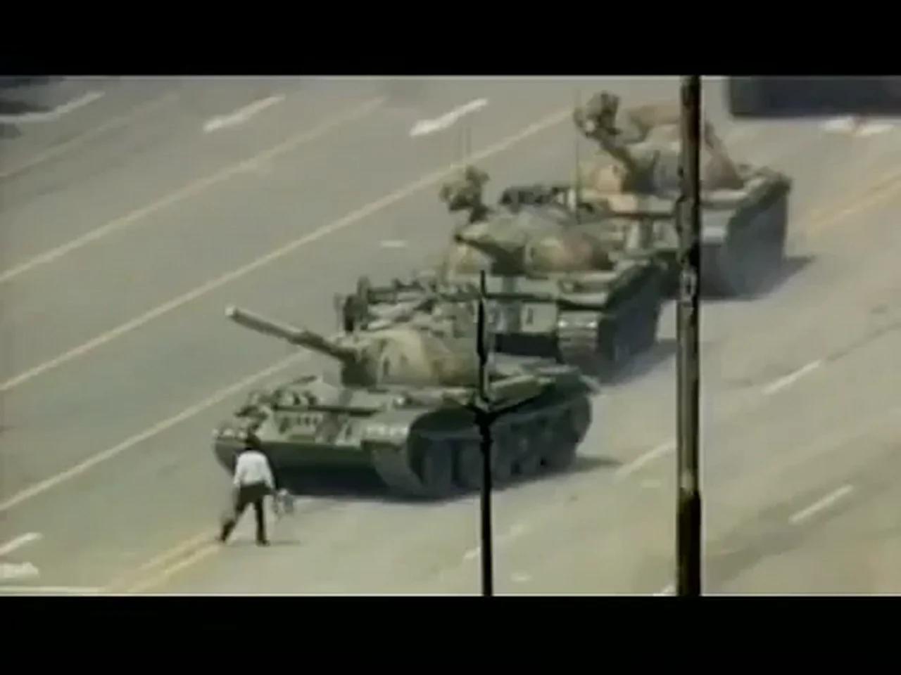 Tiananmen Square "tank man" raw footage
