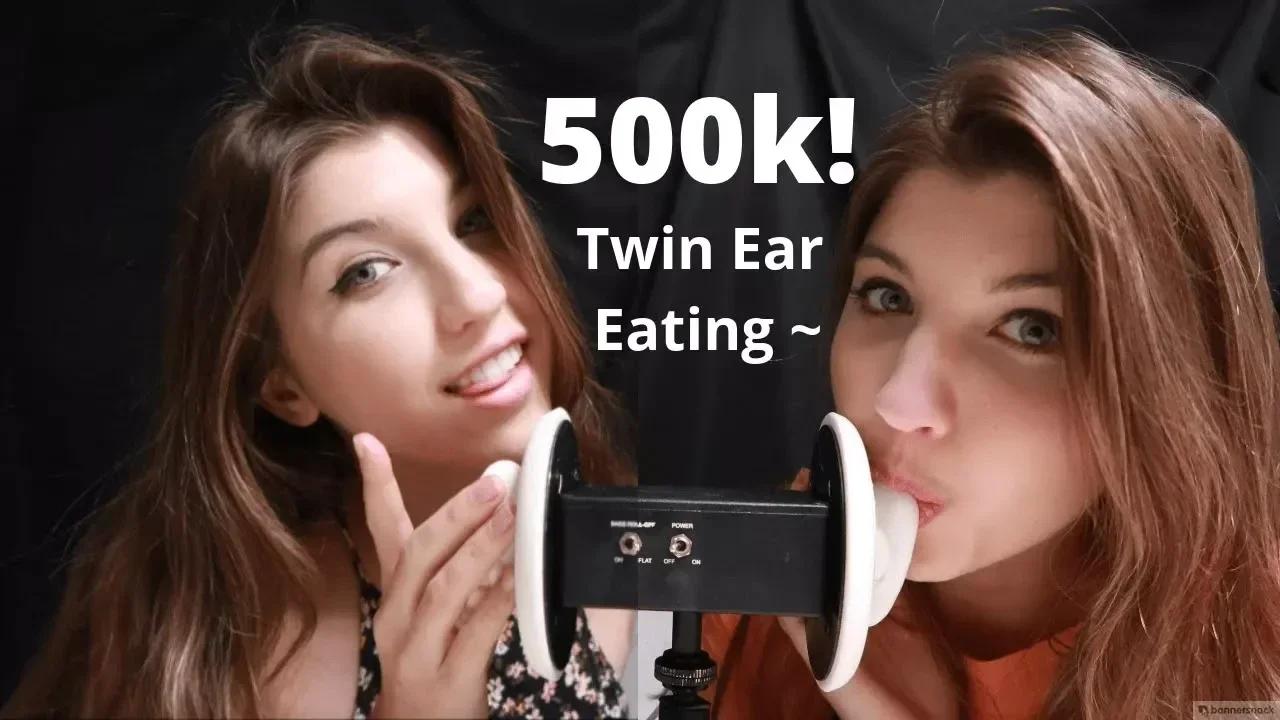 ASMR 500K TWIN EAR EATING CELEBRATION