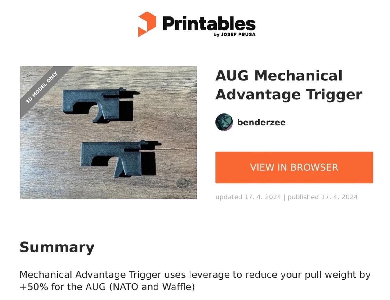 AUG Mechanical Advantage Trigger and Safety - BenderZee