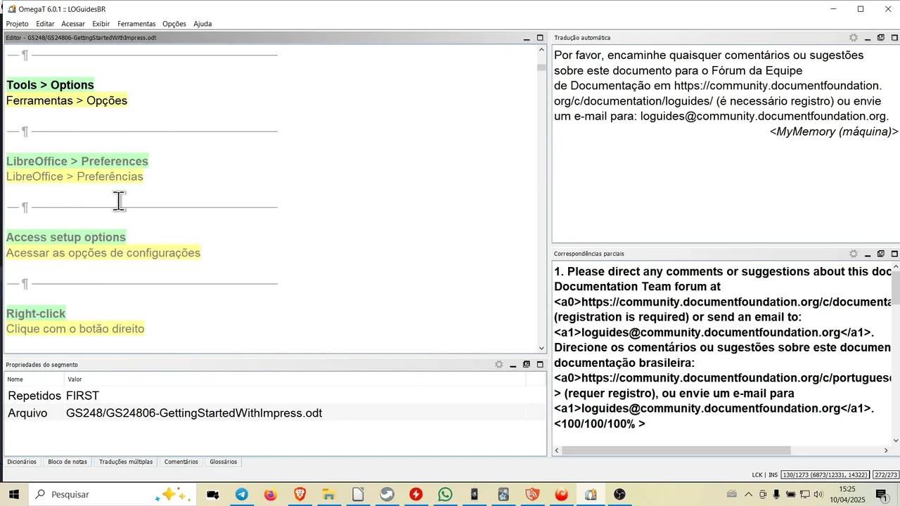 A beleza de usar OmegaT para traduzir a documentação do LibreOffice