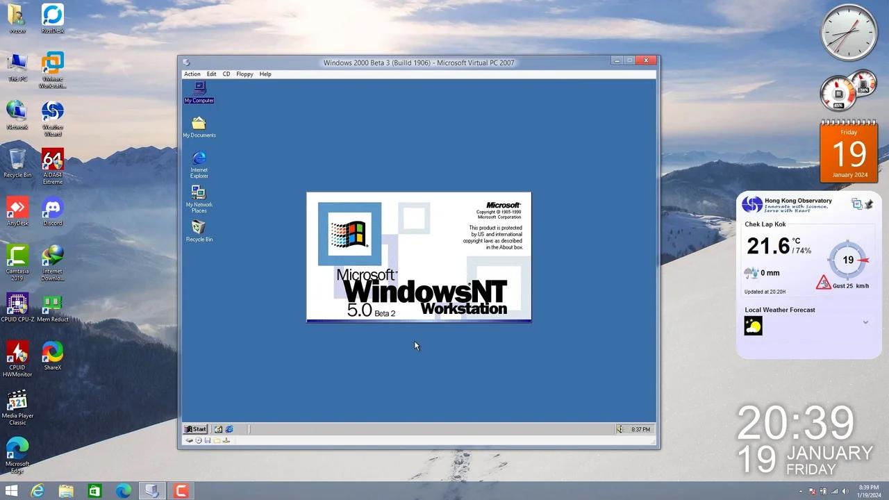 Windows 2000 Beta 3 (Build 1906) on Virtual PC 2007!