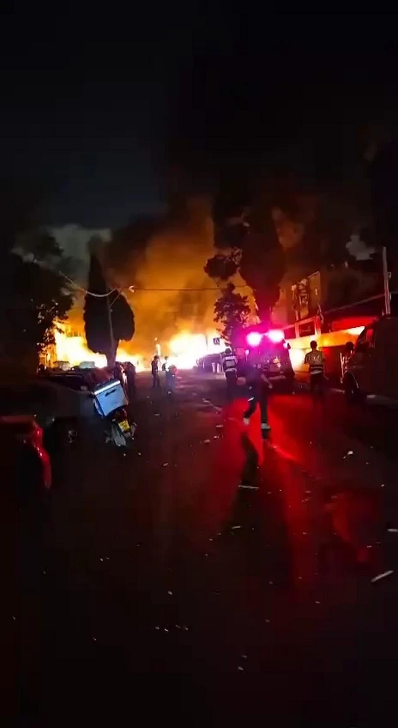 Haifa oil and gas section on fire and strikes.