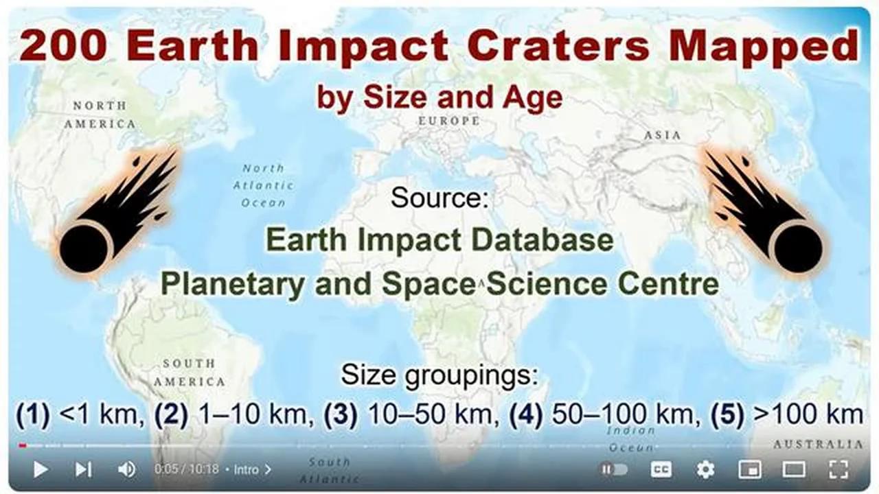 200 Meteorite Earth Impact Craters Mapped by Size and Age