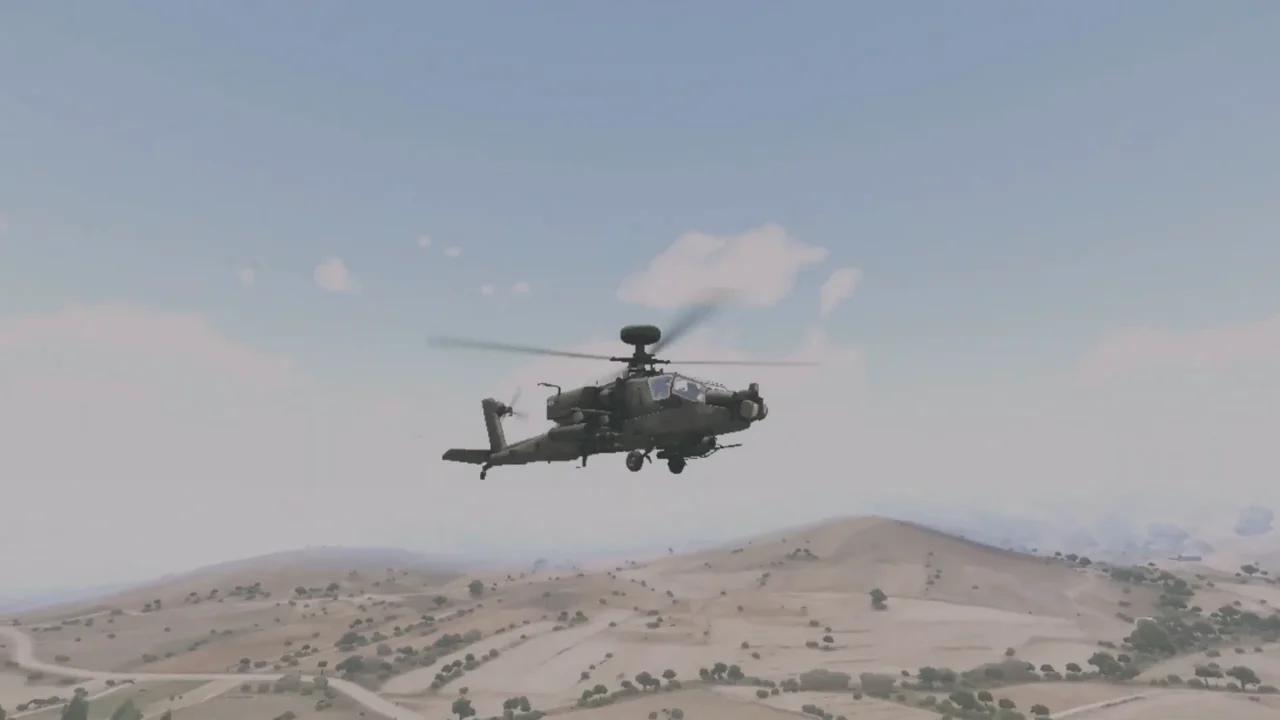 AH-64D Longbow Apache attack helicopter fires machine guns and missiles