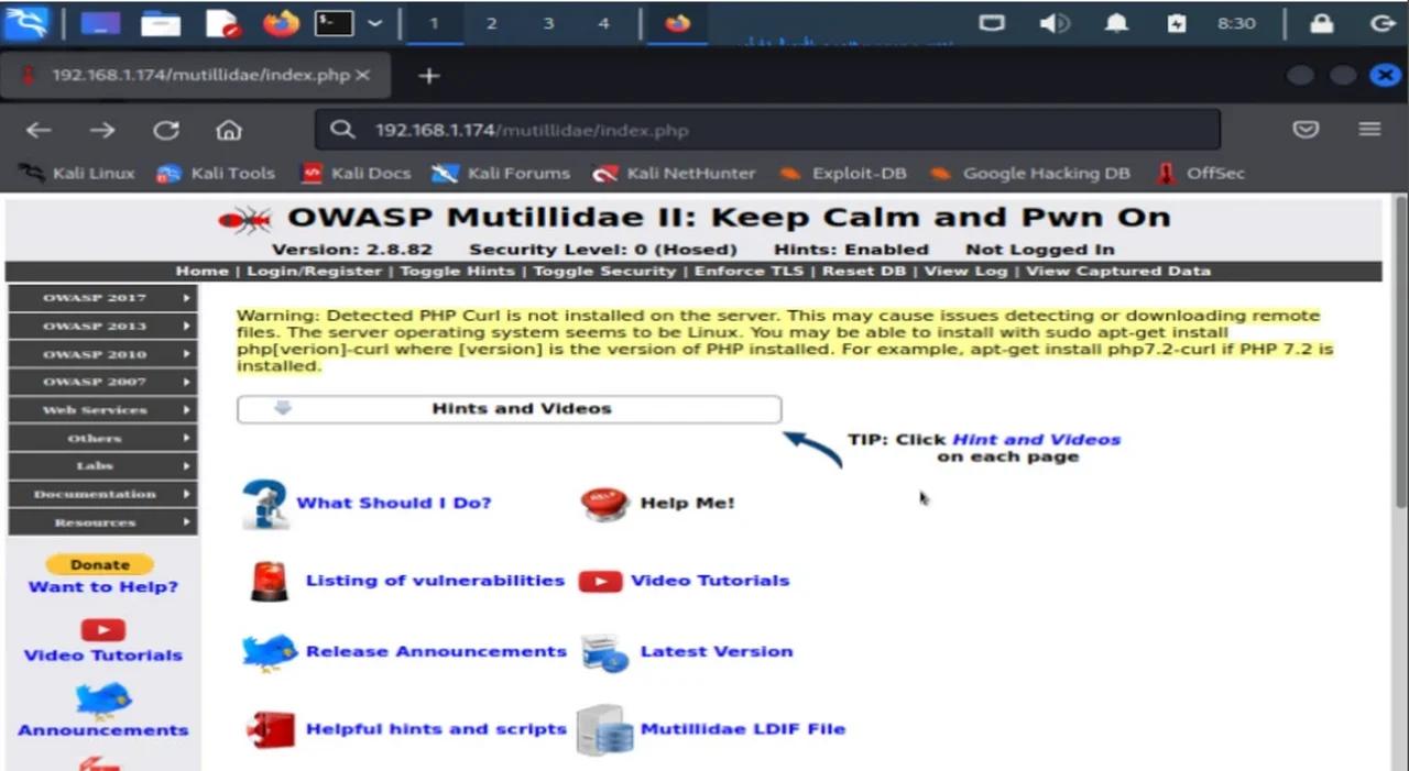 OWASAP MUTILLIDAE II APLICACION DE PRACTICA DE PRUEBA DE PENETRACION 2/2