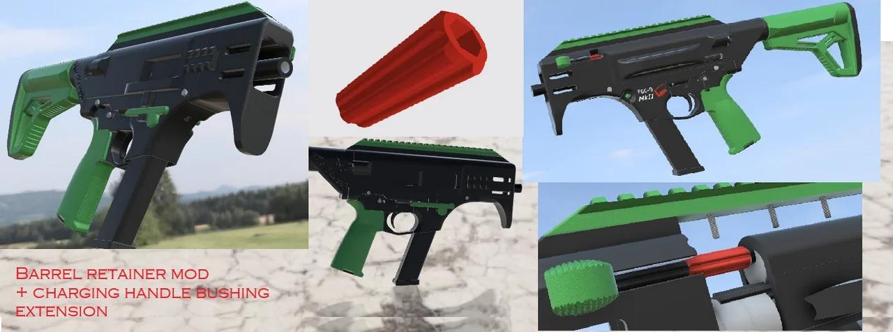 FGC-9_MKII barrel retainer and charging handle bushing extension