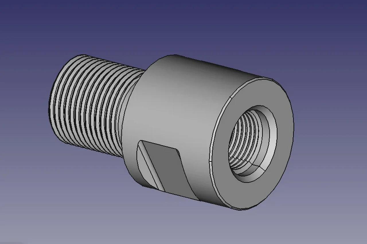 9mm-0.75 to 1/2"-28 thread adapter, hex and slotted versions
