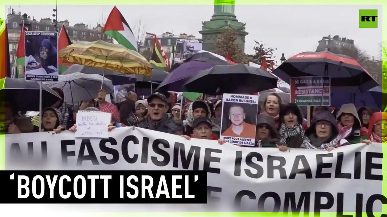 ‘Macron, Macron, sanctions against Israel!’ | Hundreds of people rally ...