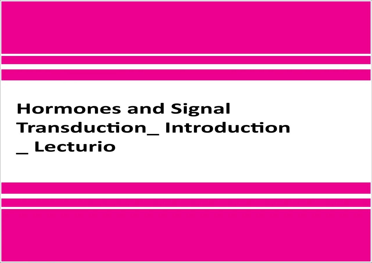 Hormones And Signal Transduction Introduction