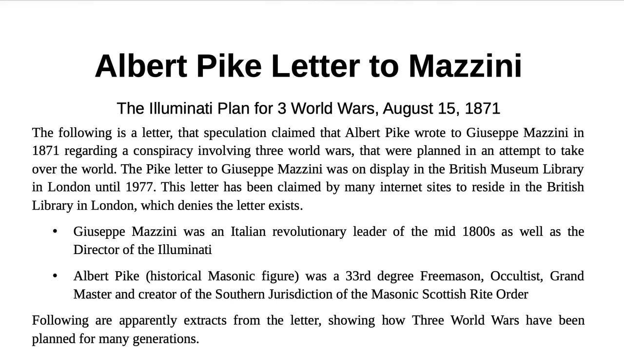 Albert Pike Letter to Mazzini - The Illuminati Plan for 3 World Wars ...