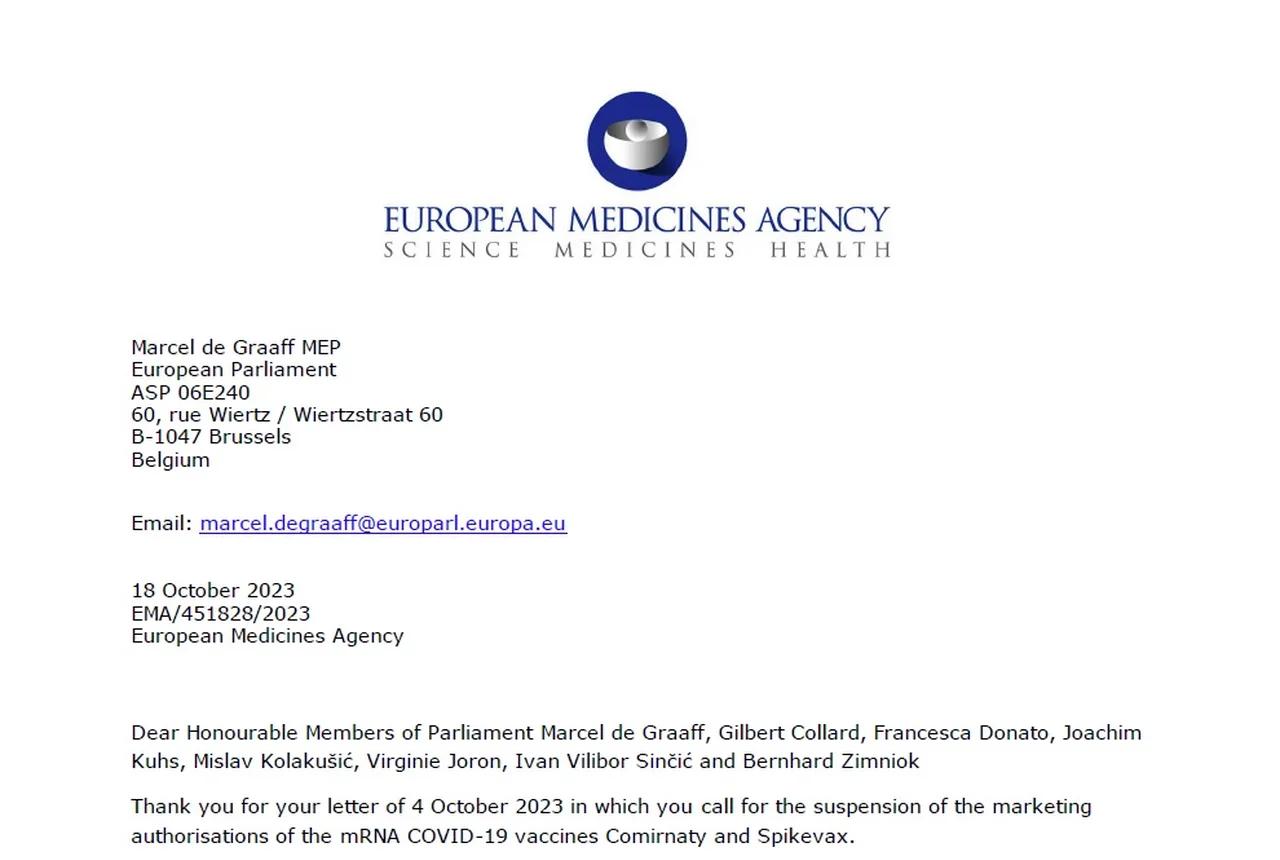 EMA LETTER TO MARCEL DE GRAAFF MEP (PDF) October 18, 2023