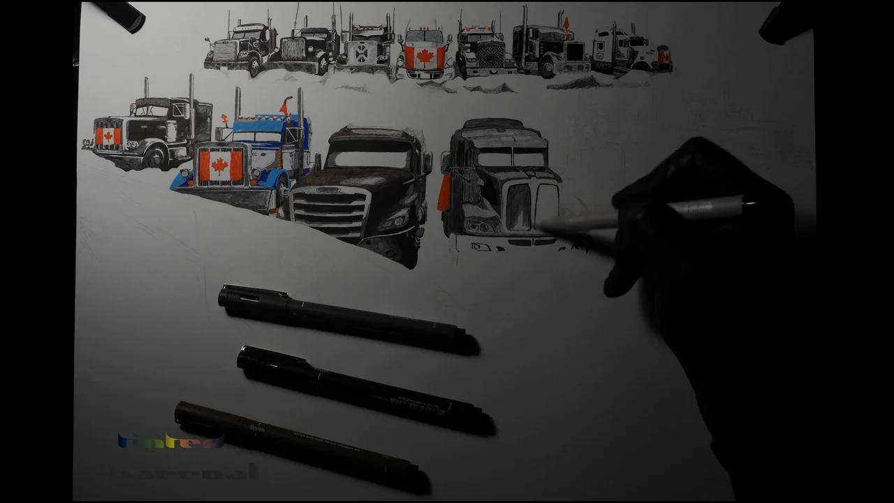 The Canadian Freedom Convoy - time lapse drawing