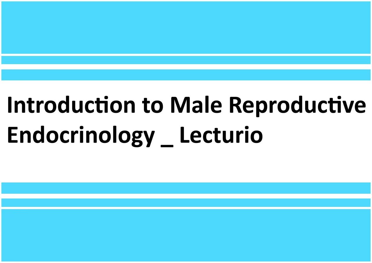 Introduction to Male Reproductive Endocrinology