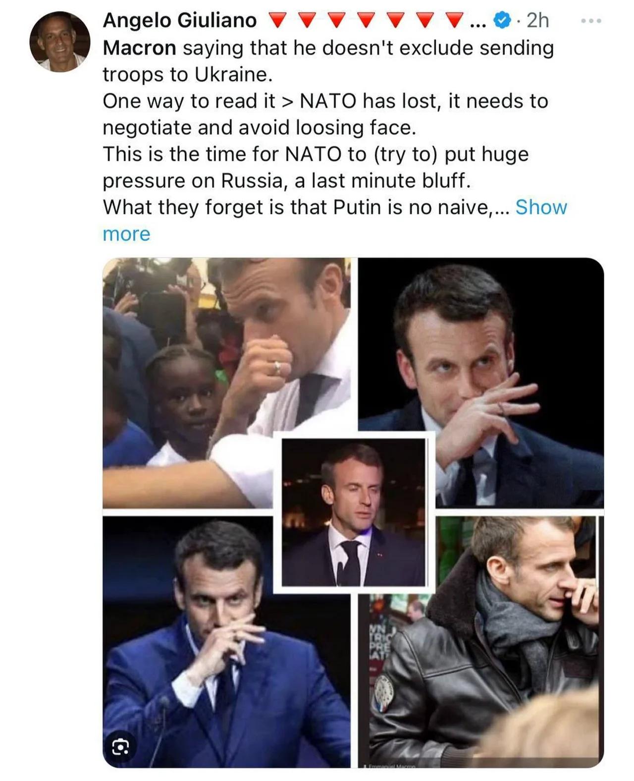 Journaliste italien Angelo Giuliano : Macron a déclaré qu'il n'excluait pas l'envoi de troupes ...